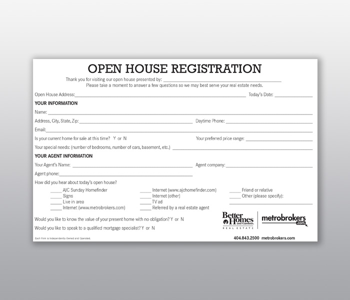 Open House Guest Registration Pad (50 Sheets per pad) - Metro Brokers ...